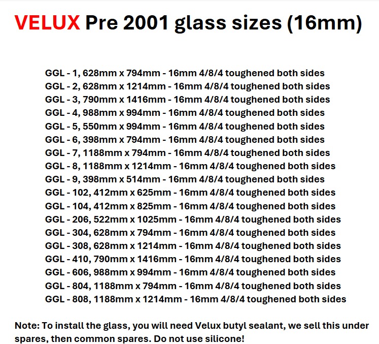 VELUX replacement Glass